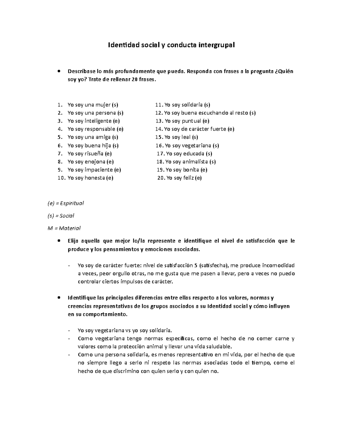 Trabajo 5 social - Ejercicio sobre diversos temas. - Identidad social y ...