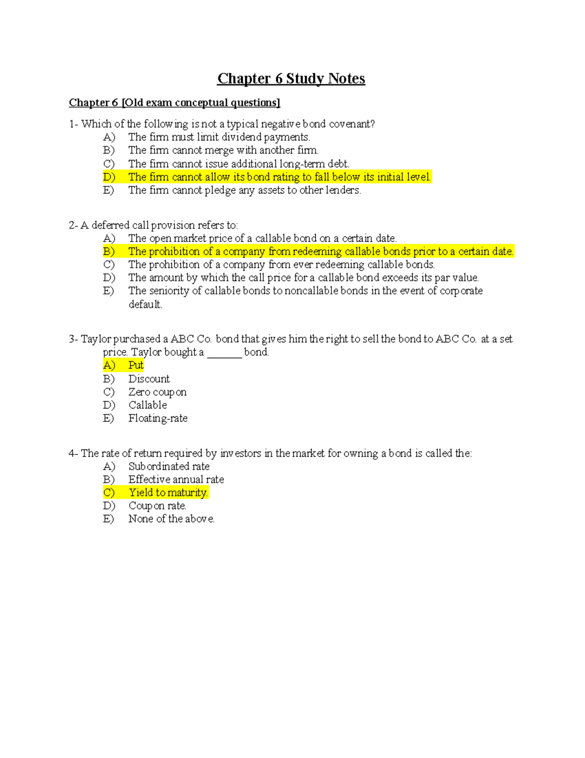 Chapter 6 Study Notes - Chapter 6 Study Notes Chapter 6 [Old exam ...