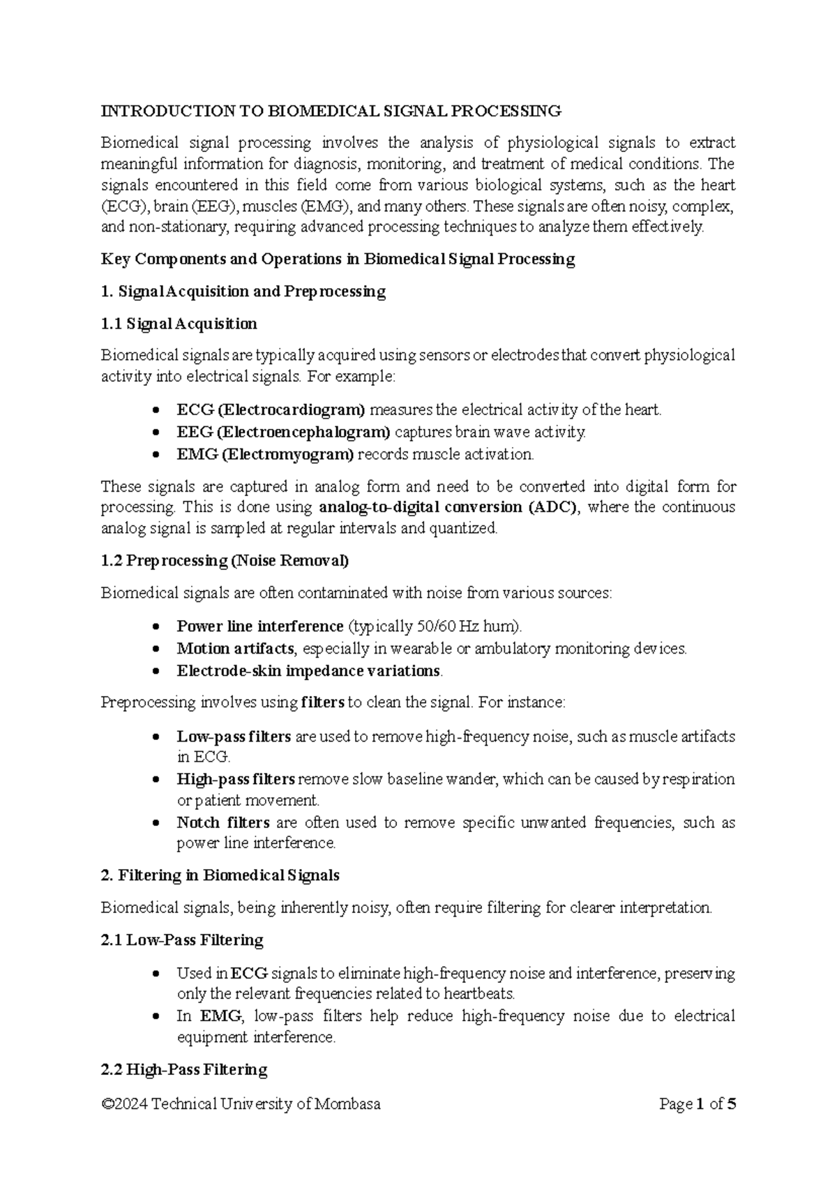 Introduction TO Biomedical Signal Processing - INTRODUCTION TO ...
