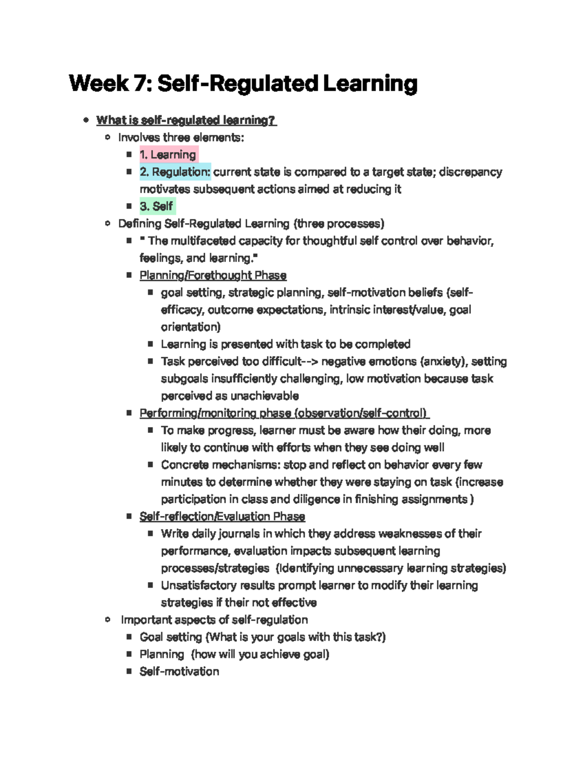 Week 7 Self-Regulated Learning - Week 7: Self-Regulated Learning What ...