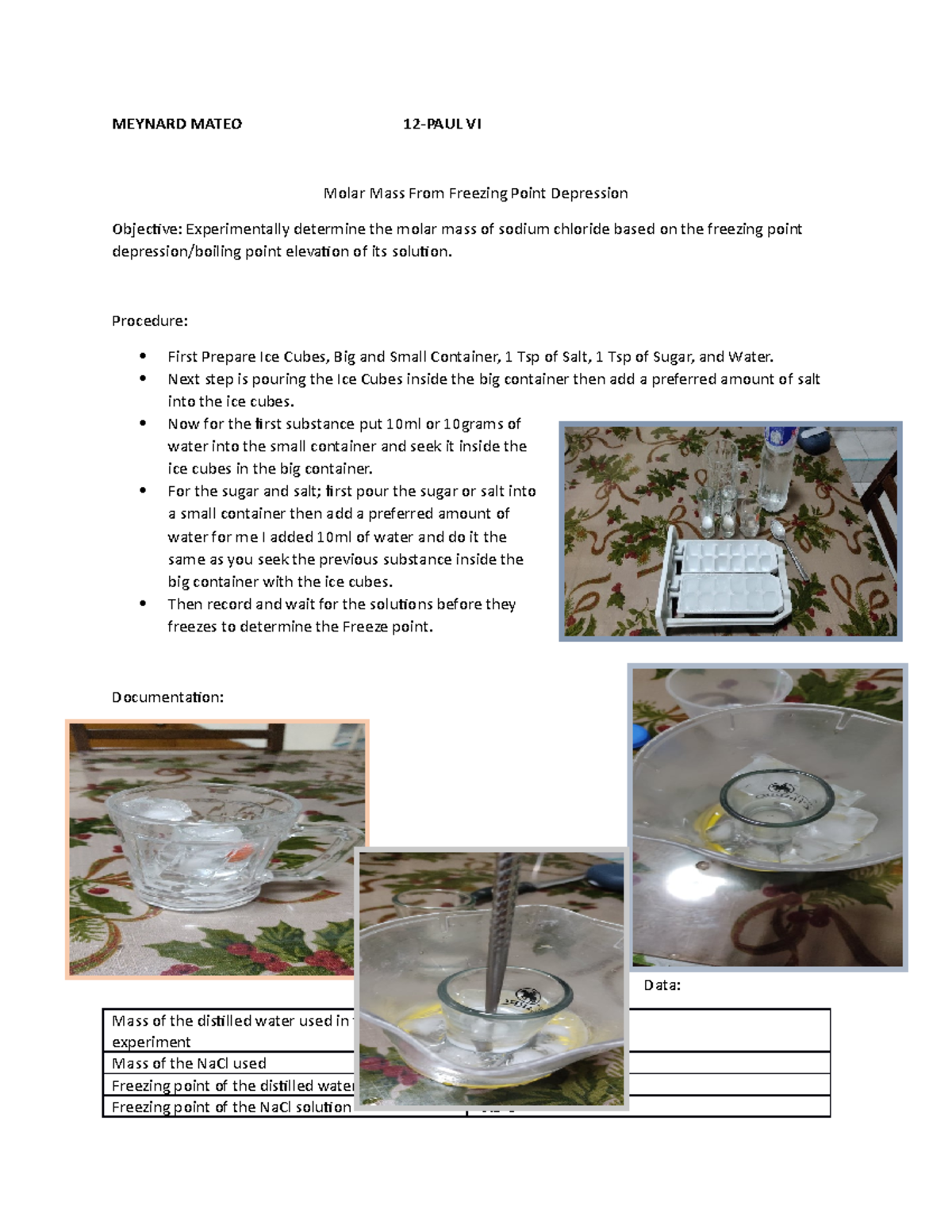Mateo Molar Mass From Freezing Point Depression - MEYNARD MATEO 12-PAUL ...