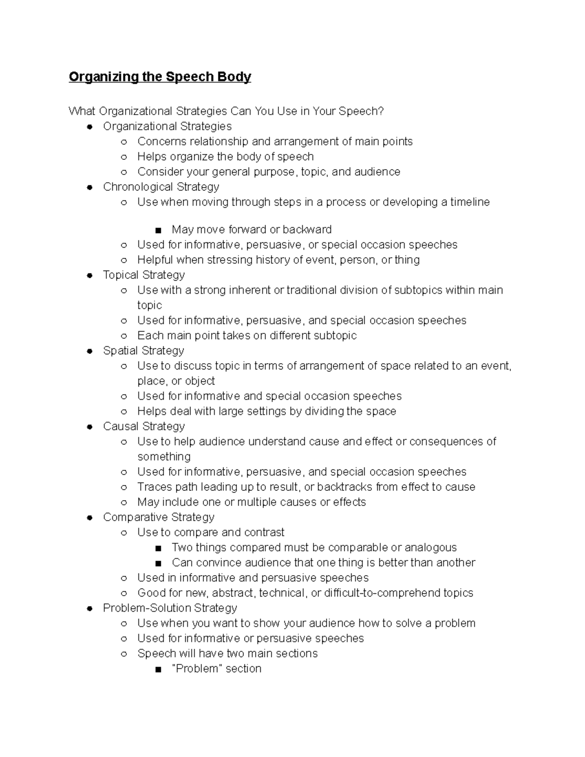 Public Speaking Ch. 7 - Organizing the Speech Body What Organizational ...