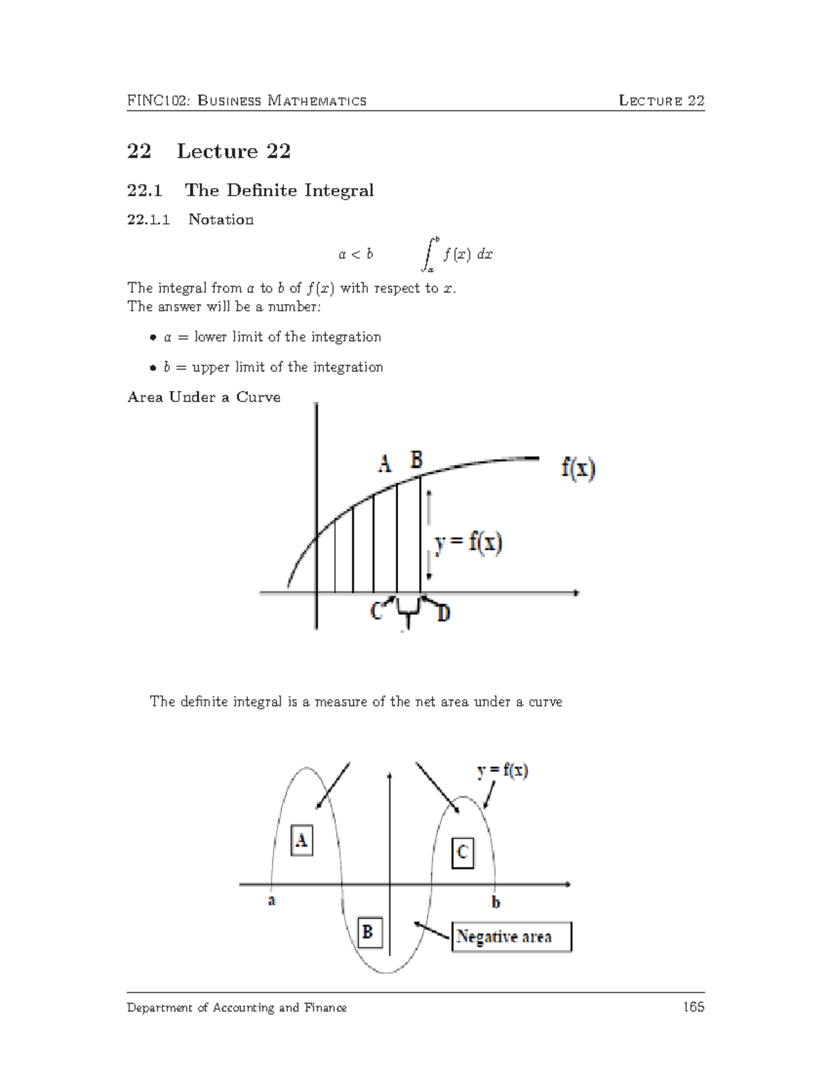 Finc102 Lecture 22 Finc102 Business Mathematics Lecture 22 22 Lecture 22 22 The Definite