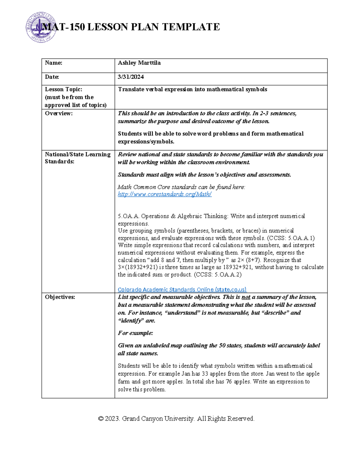 MAT-150 Lesson Plan Template - MAT-150 LESSON PLAN TEMPLATE Name ...