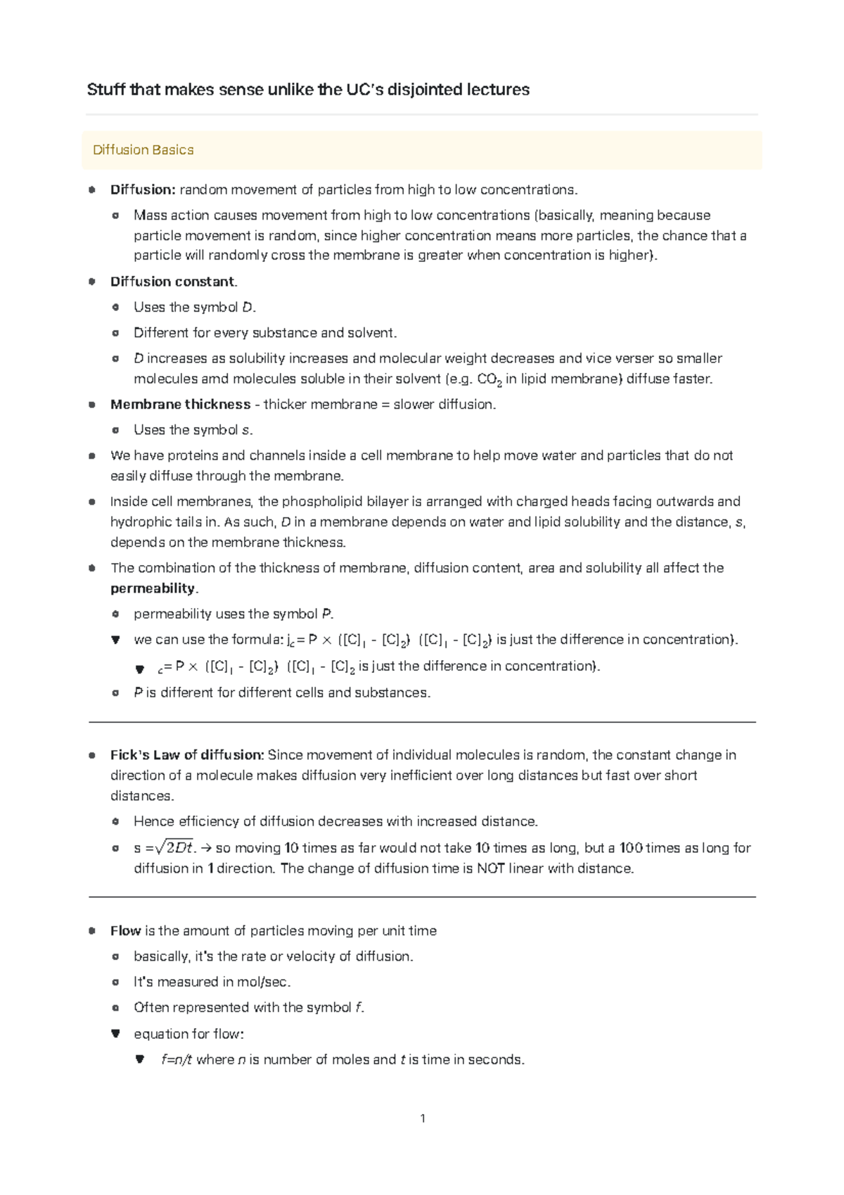 Lectures 1-7 - Stuff that makes sense unlike the UC's disjointed lectures Diffusion Basics - Studocu