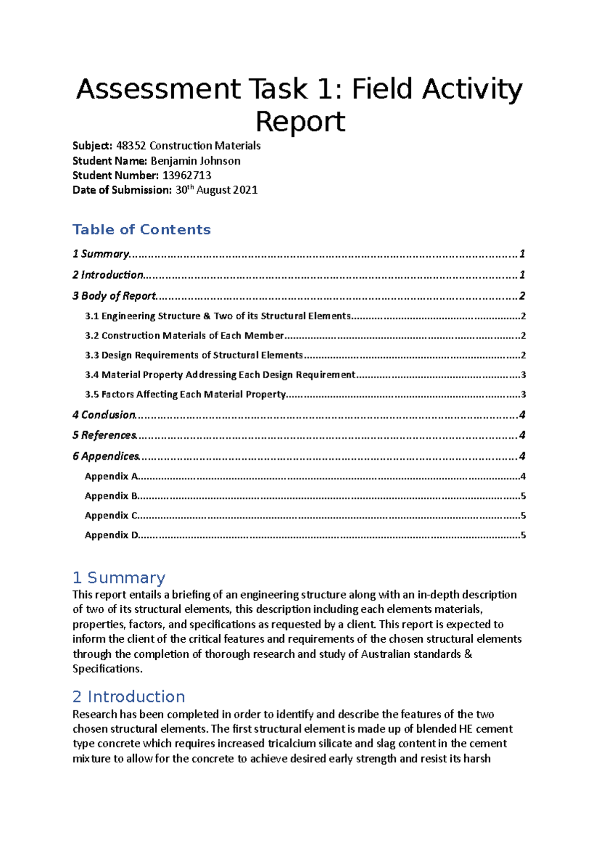 Field Activity Report Construction Materials - C09066 - Studocu