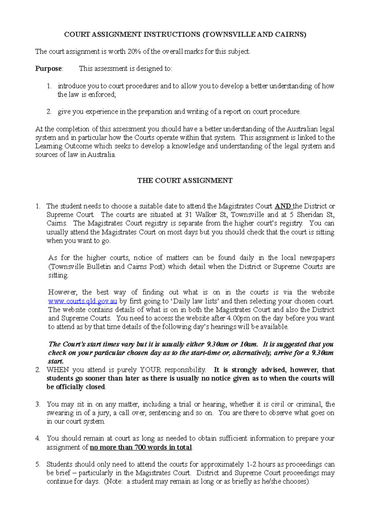 BU 1112 - Court Assignment - 2016 - COURT ASSIGNMENT INSTRUCTIONS ...