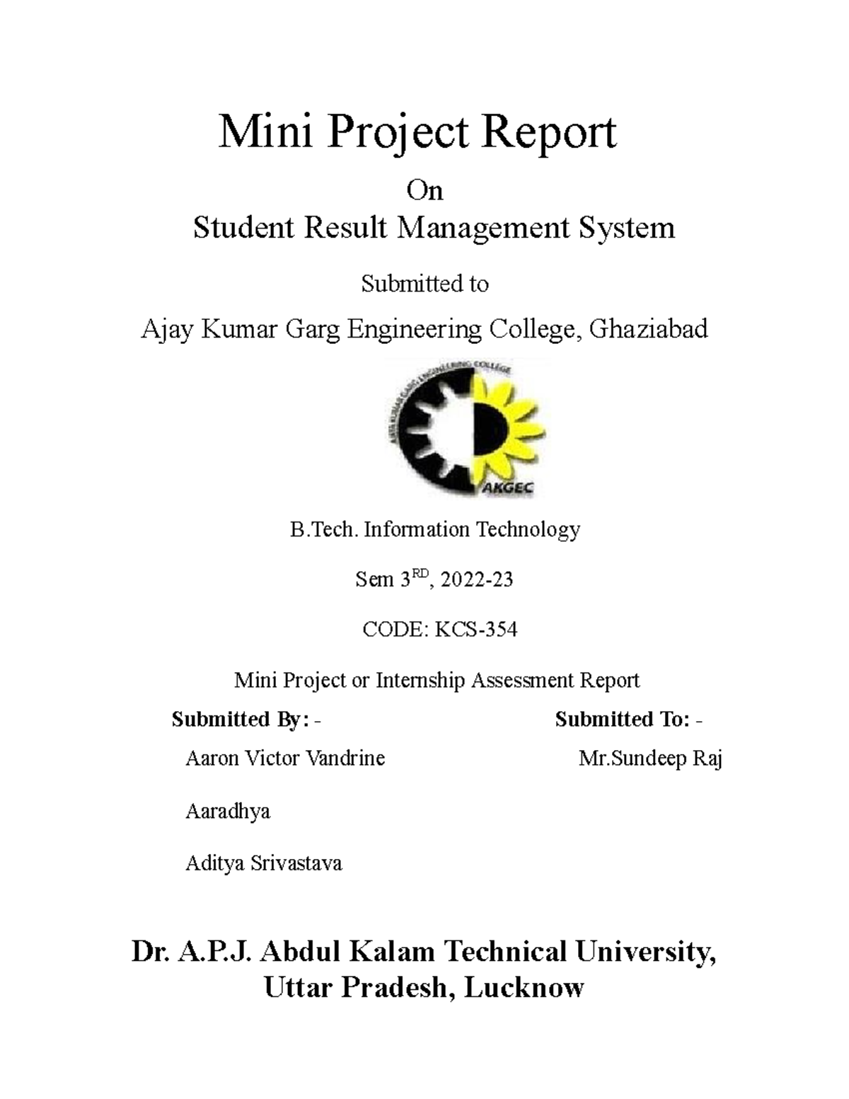 Mini Pros+SRS (2)A u - student management system - Mini Project Report ...
