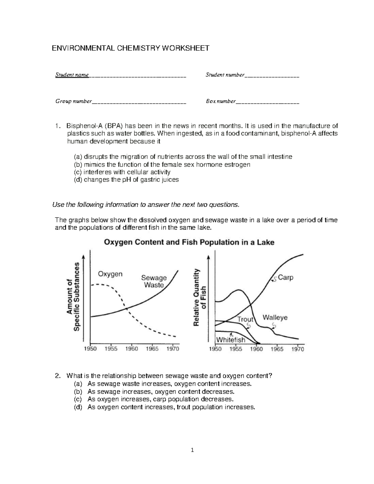 CHE1503 Environmental Chemistry Worksheet - ENVIRONMENTAL CHEMISTRY ...