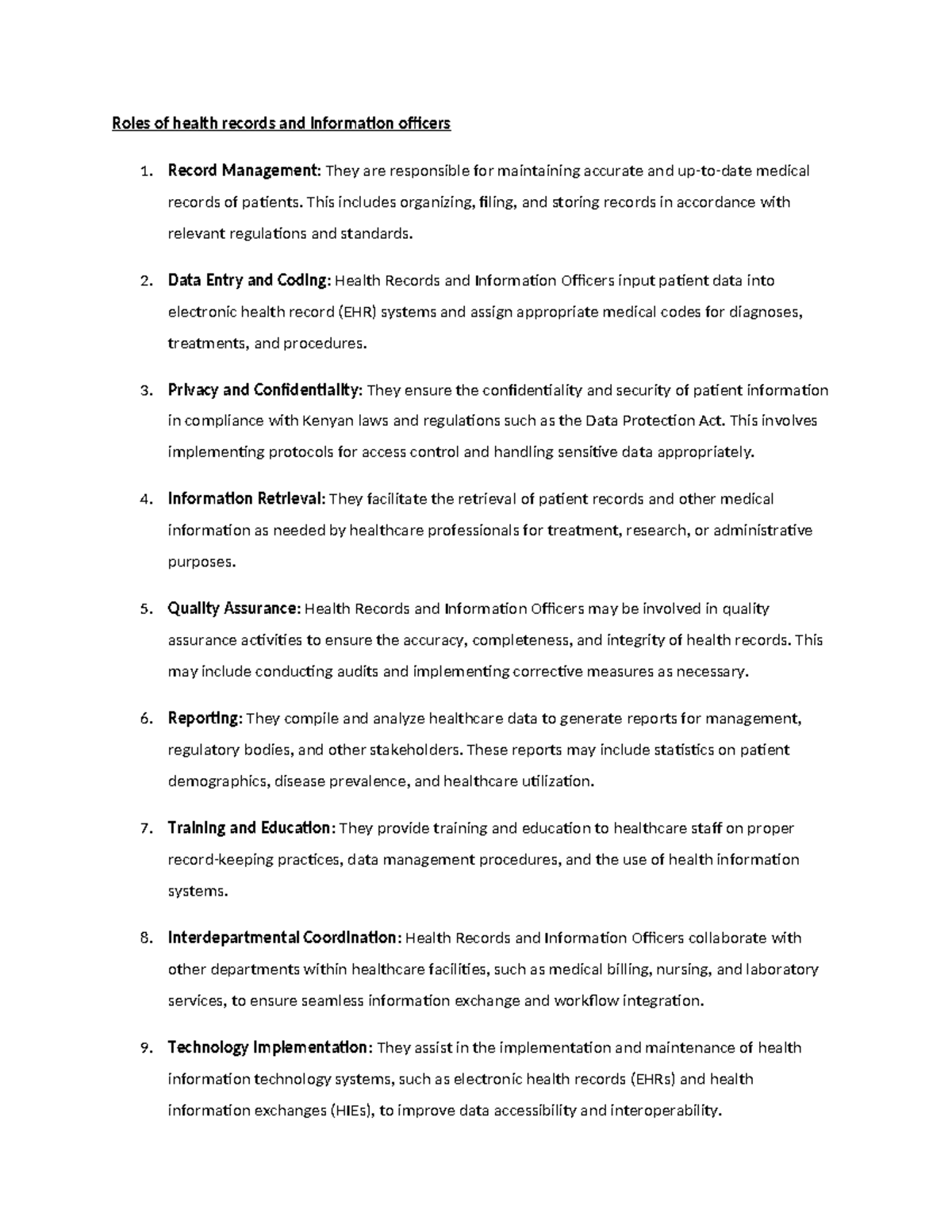 Roles of health records and information officers - Record Management ...