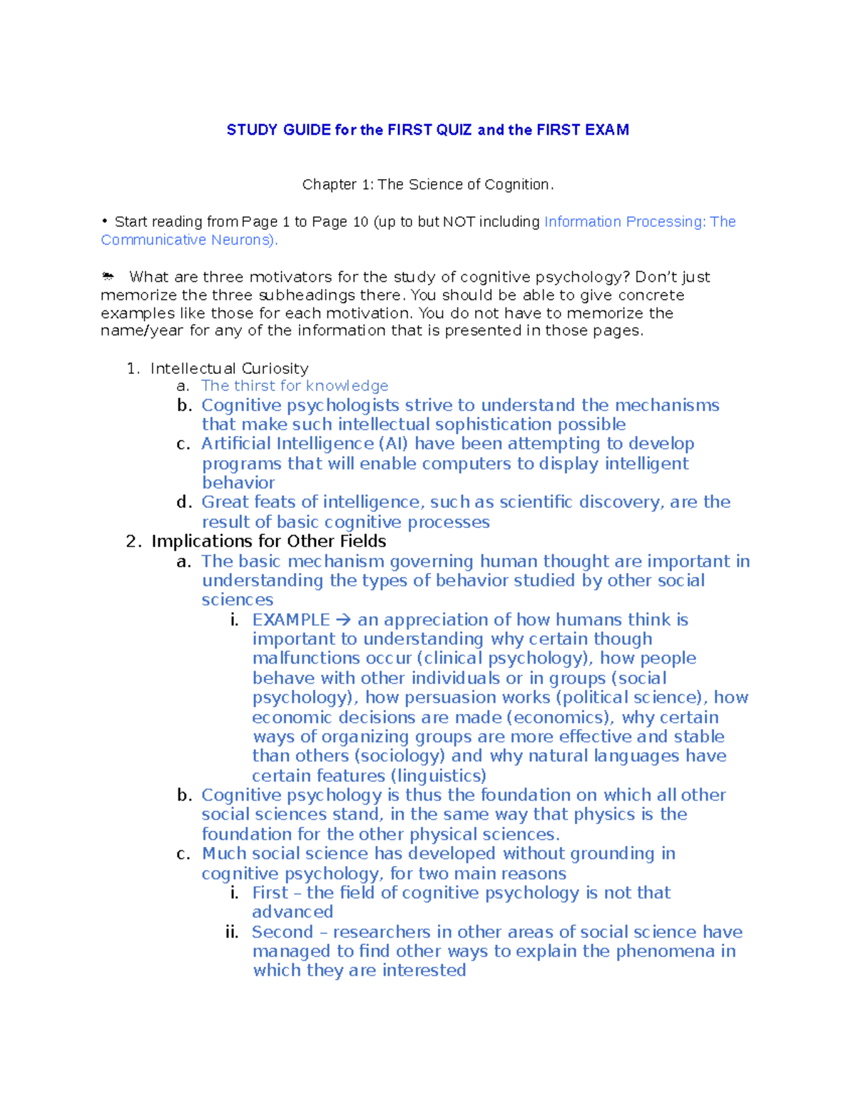 Study Guide for the First QUIZ and the First EXAM - STUDY GUIDE for the ...