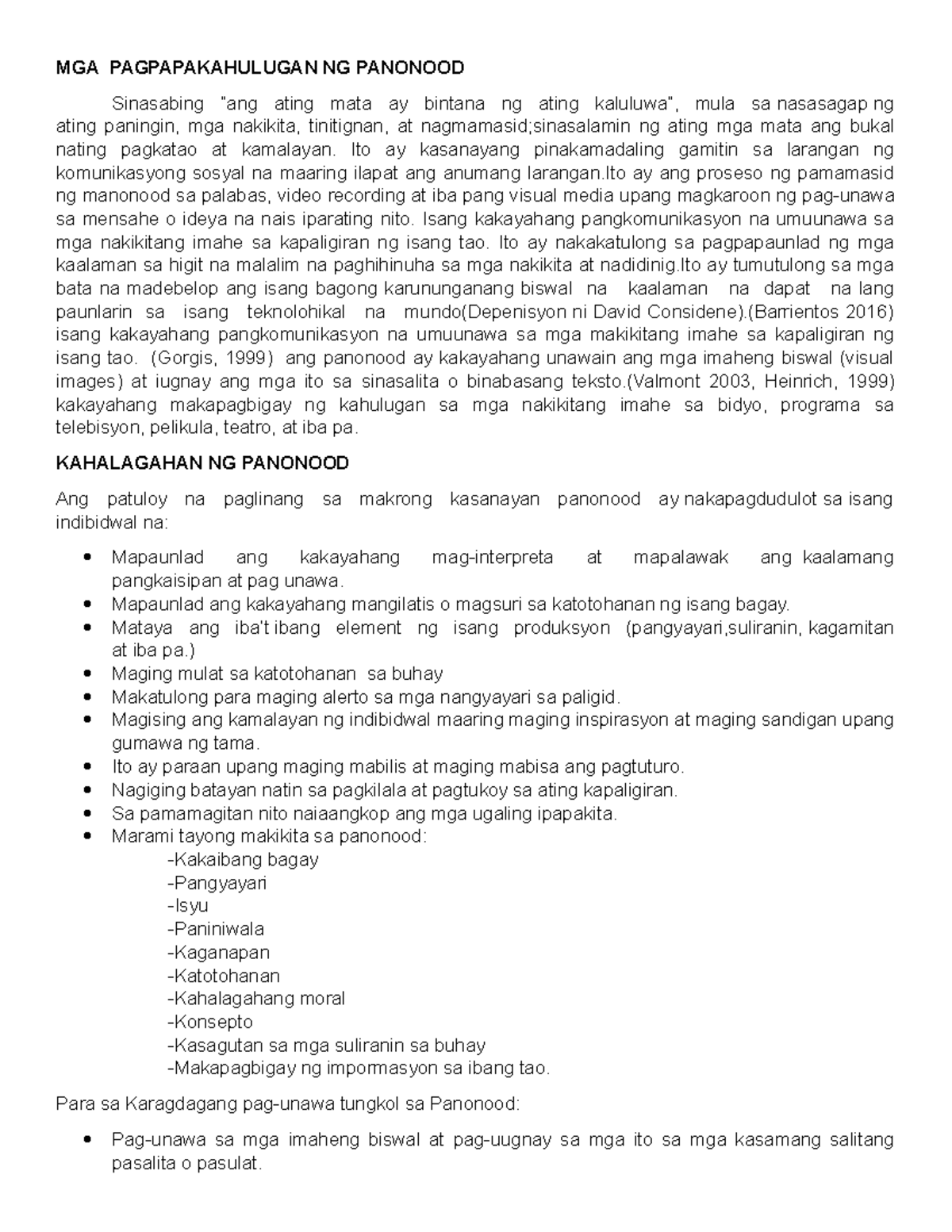 Modyul-sa-Panonood - MGA PAGPAPAKAHULUGAN NG PANONOOD Sinasabing “ang ...