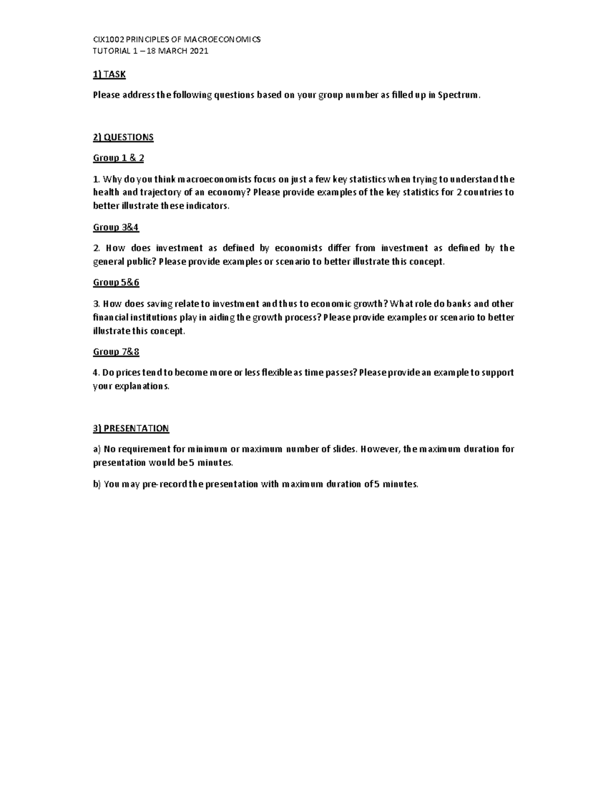 Macro Tutorial 1 - CIX1002 PRINCIPLES OF MACROECONOMICS TUTORIAL 1 – 18 ...