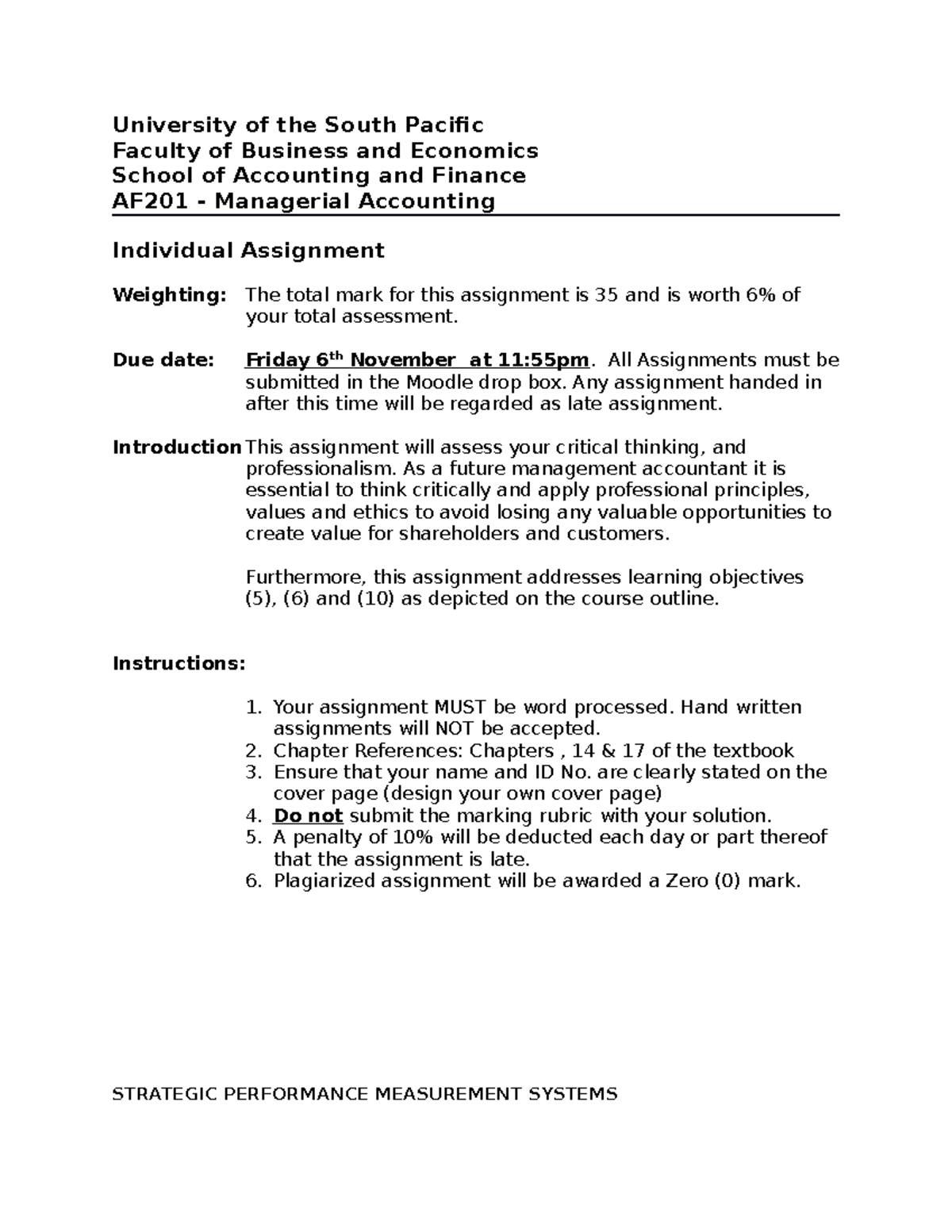 Assignment 2-AF201 - AF201-Managerial Accounting - University of the ...