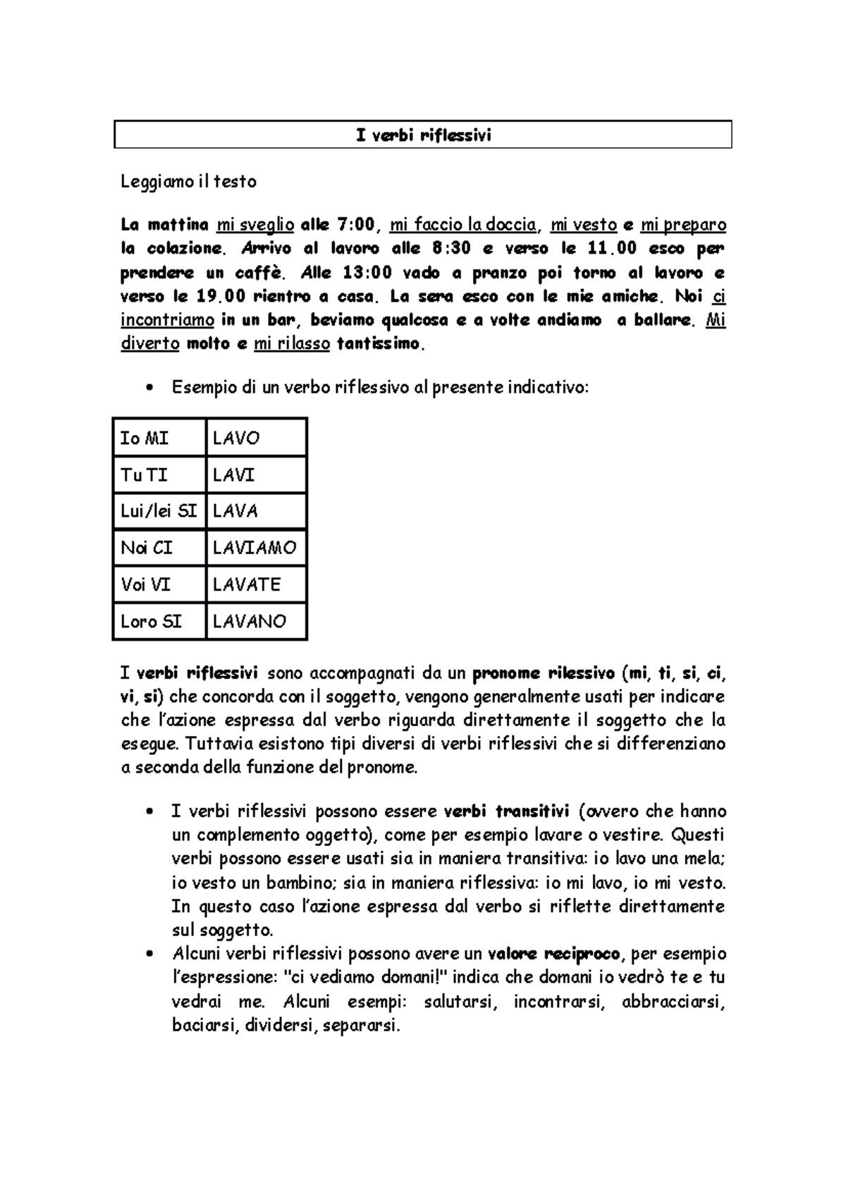 I verbi riflessivi - Verbos reflexivos y ejercicios - I verbi ...