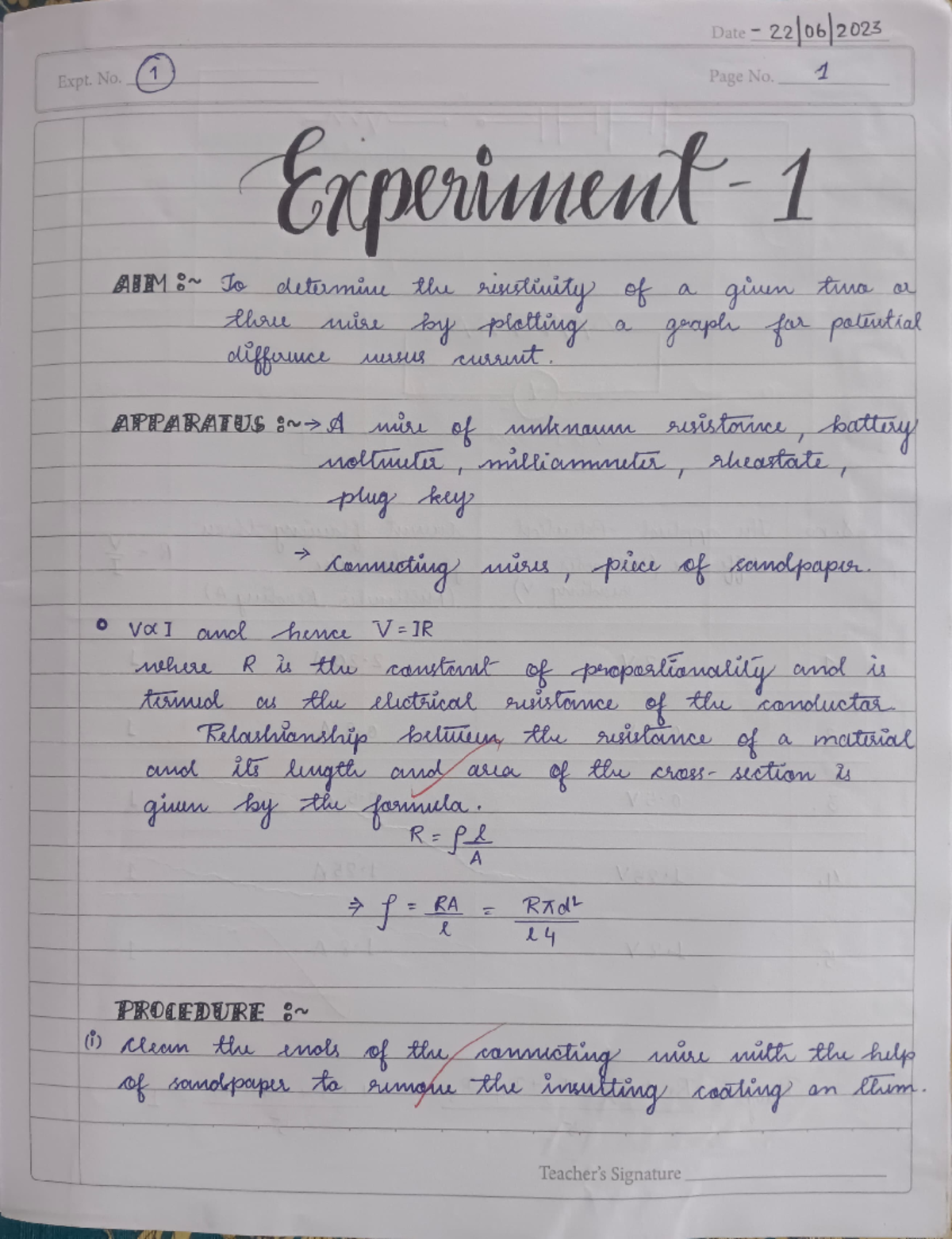 Experiment 1-4 - .... - Expt. No. AM 8~ Iooltomiu lL VoI amol hm V= IR PROAEDURE 8 mela ...