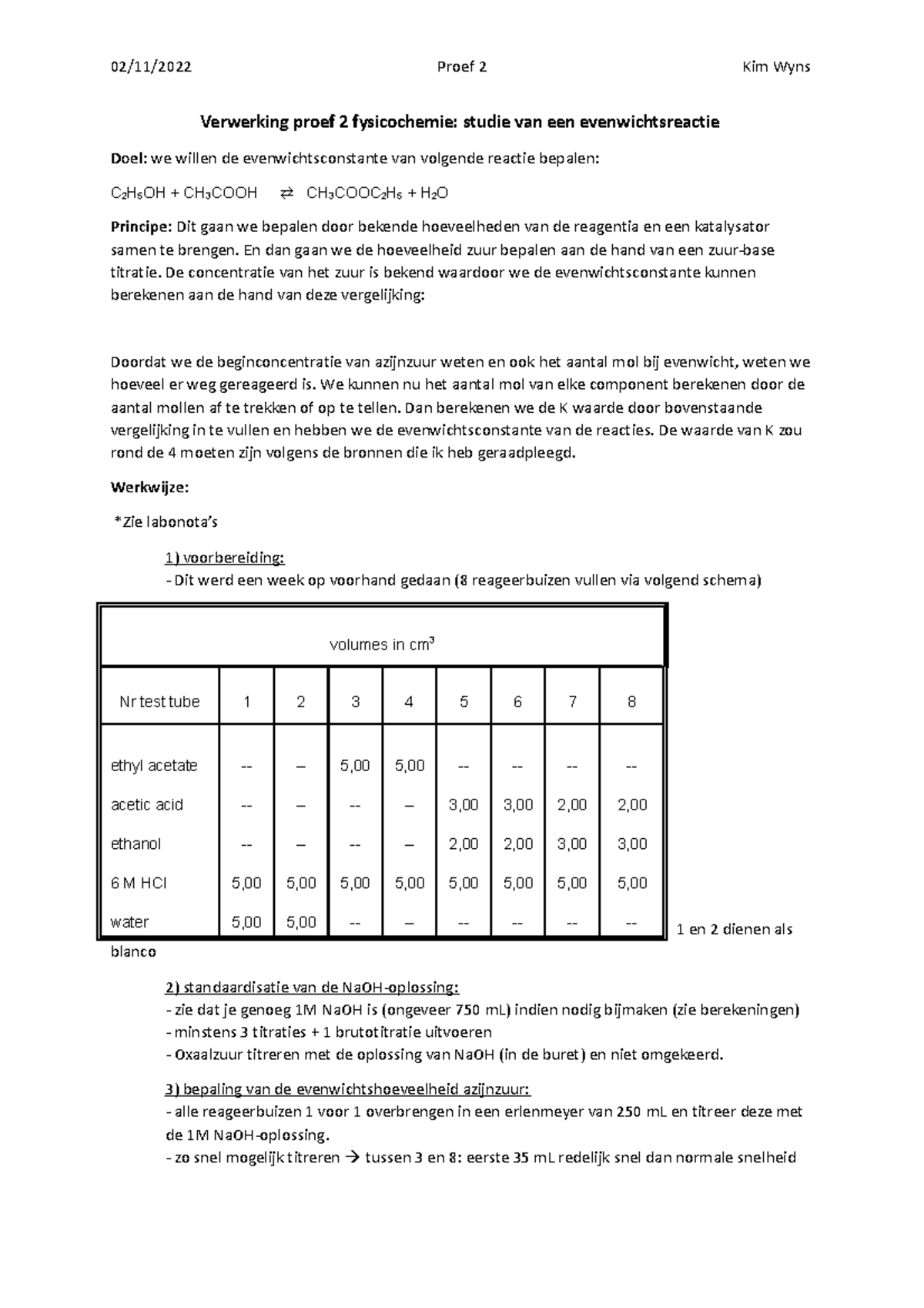 Verwerking proef 2 fysicochemie - Verwerking proef 2 fysicochemie ...