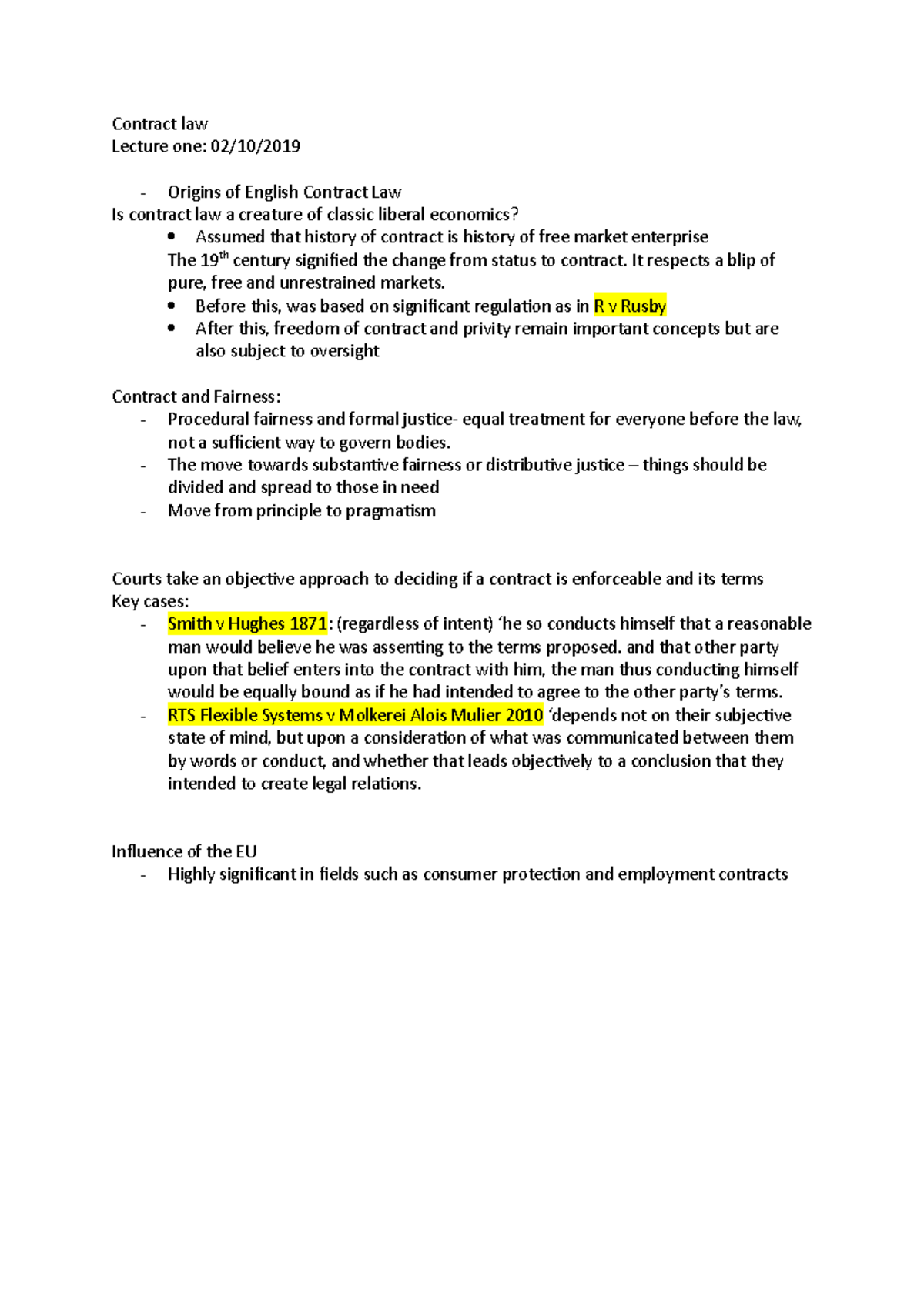 Contract law 2019 - Contract law Lecture one: 02/10/ Origins of English Contract Law Is contract ...