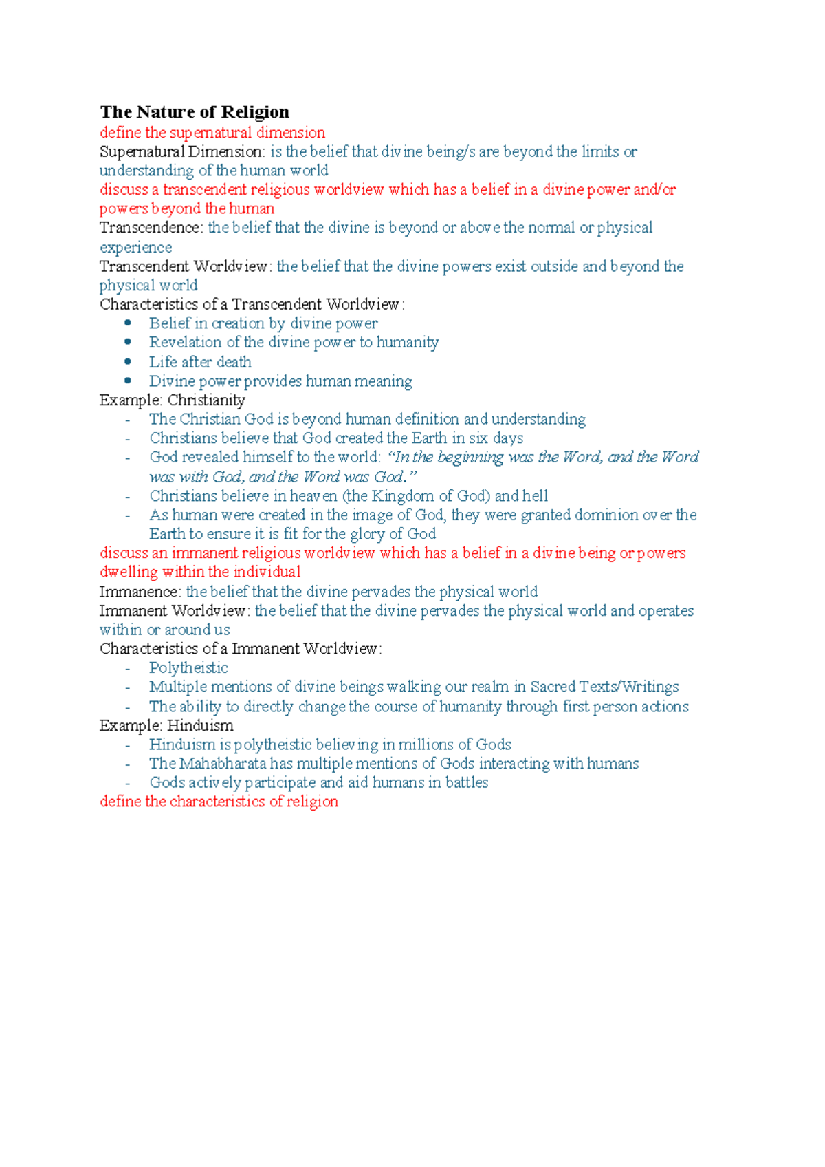 Year 11 Religion - Notes - The Nature of Religion define the ...