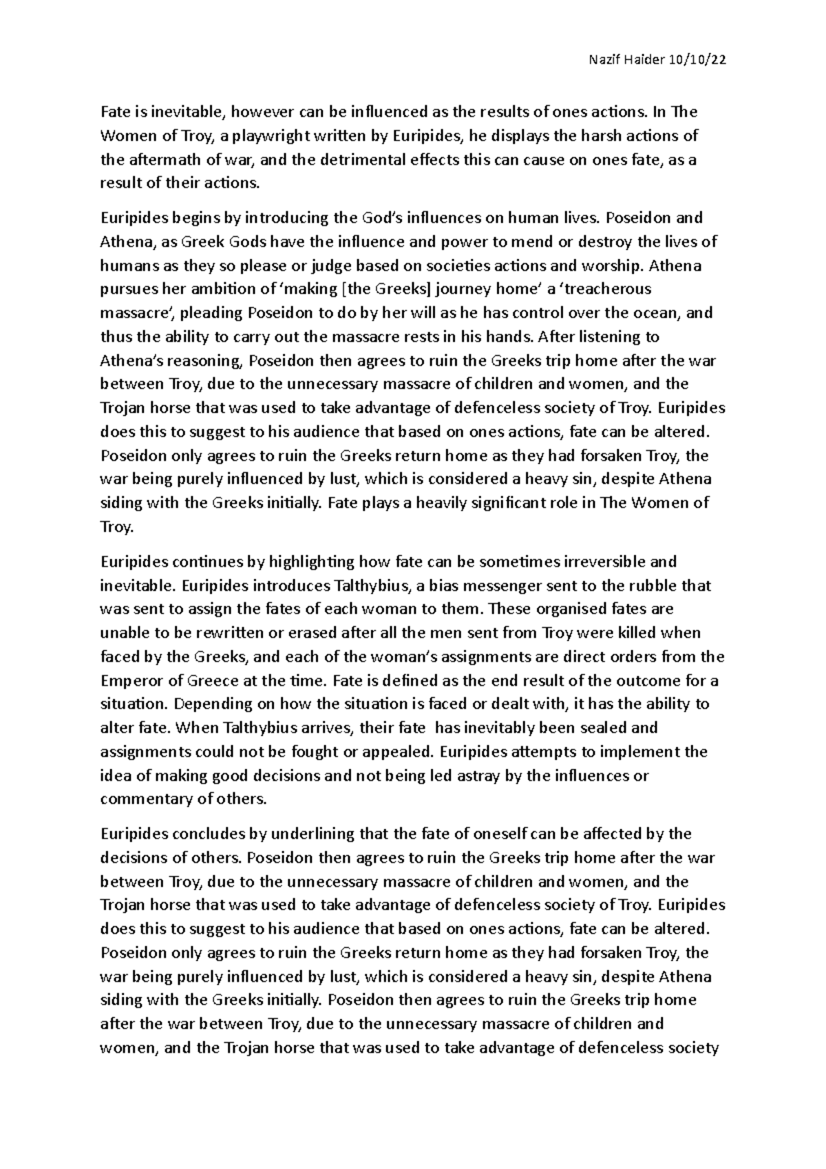 WOT TA fixed - women of troy essay - Nazif Haider 10/10/ Fate is ...