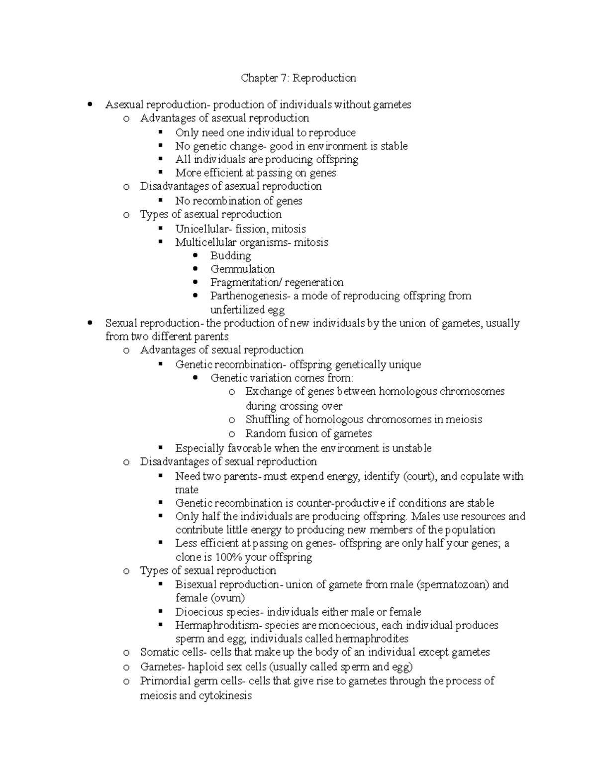 Chapter 7- Reproduction - Chapter 7: Reproduction Asexual reproduction ...