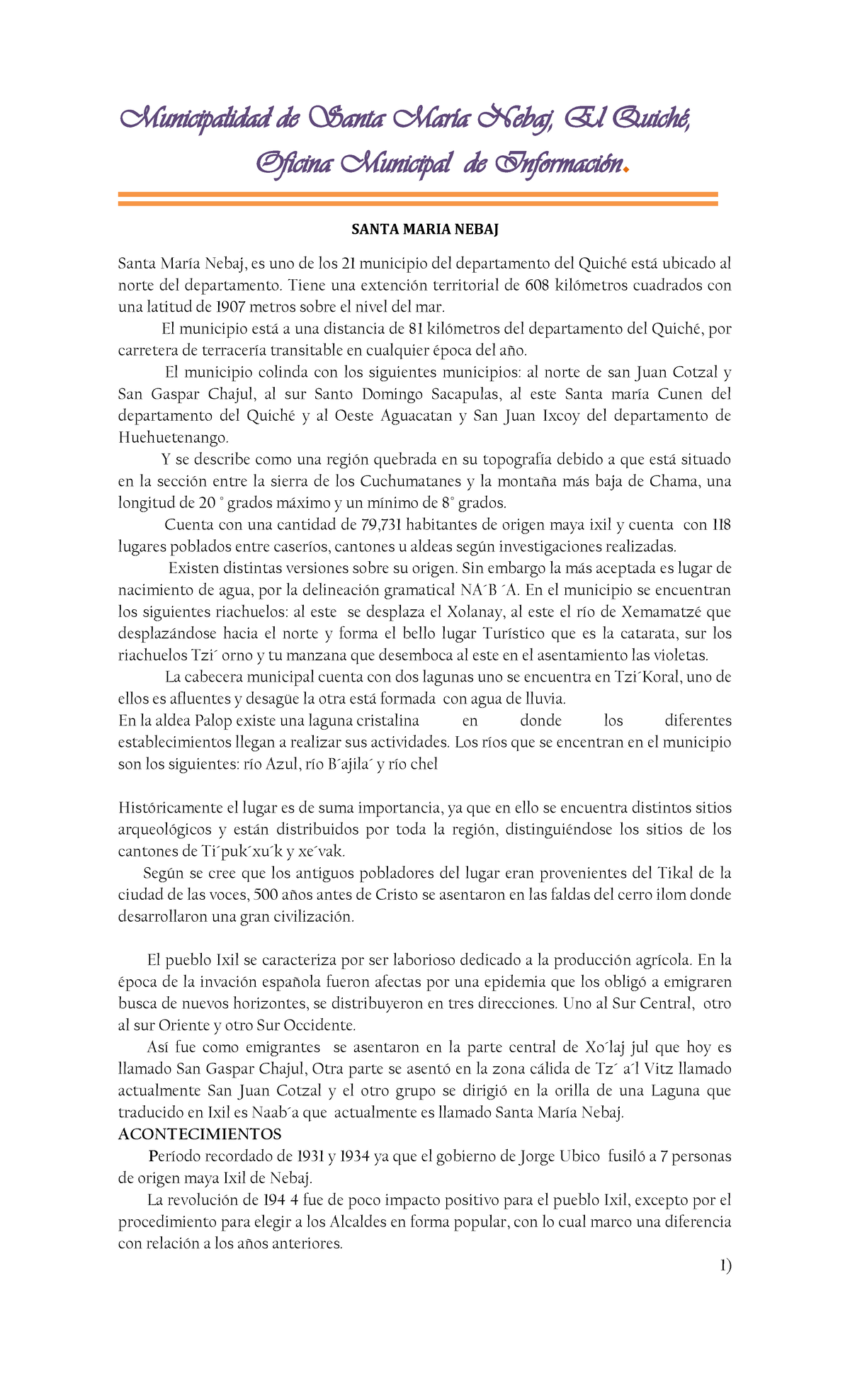 Cantones DEL Municipio DE Nebaj - Municipalidad de Santa María Nebaj ...