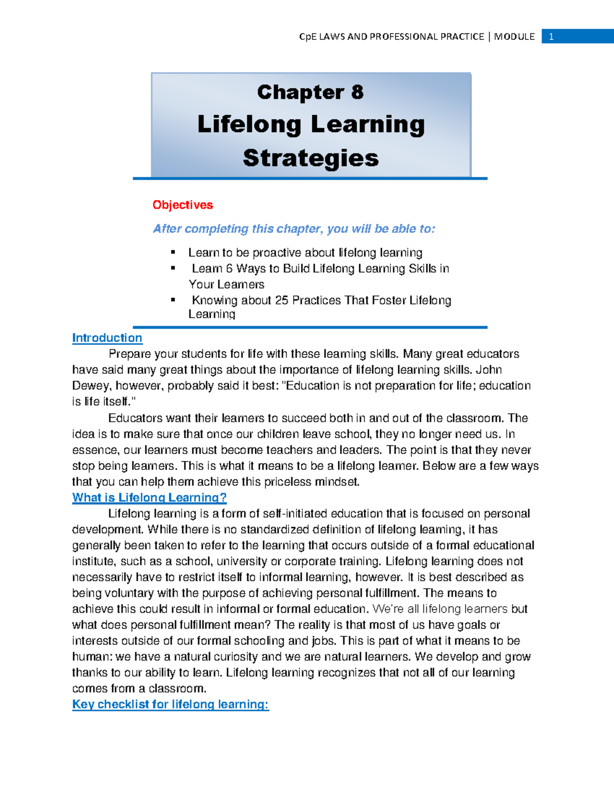 Chapter 8 Lifelong Learning Strategies - Introduction Prepare your ...