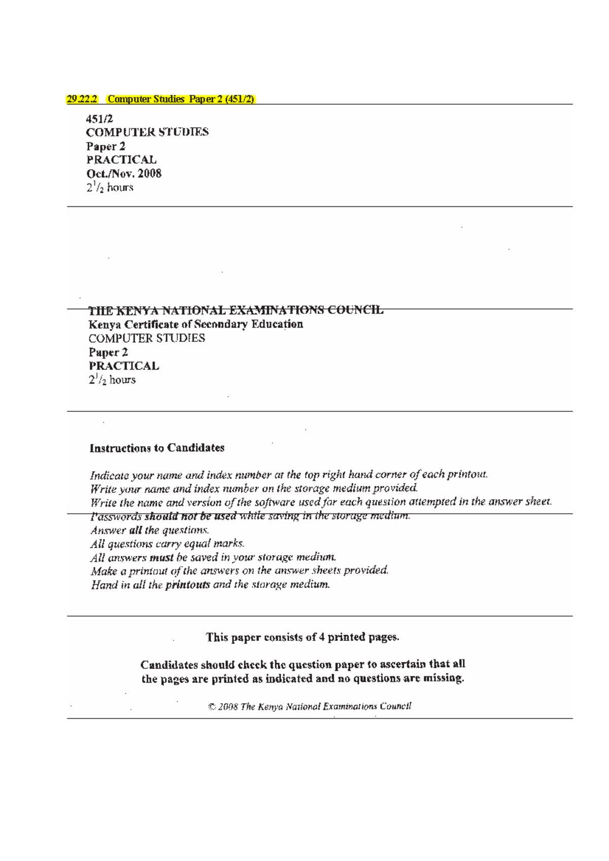 2008 KCSE Computer PP2 Questions - BBM Introduction to COMPUTERS - 29. ...