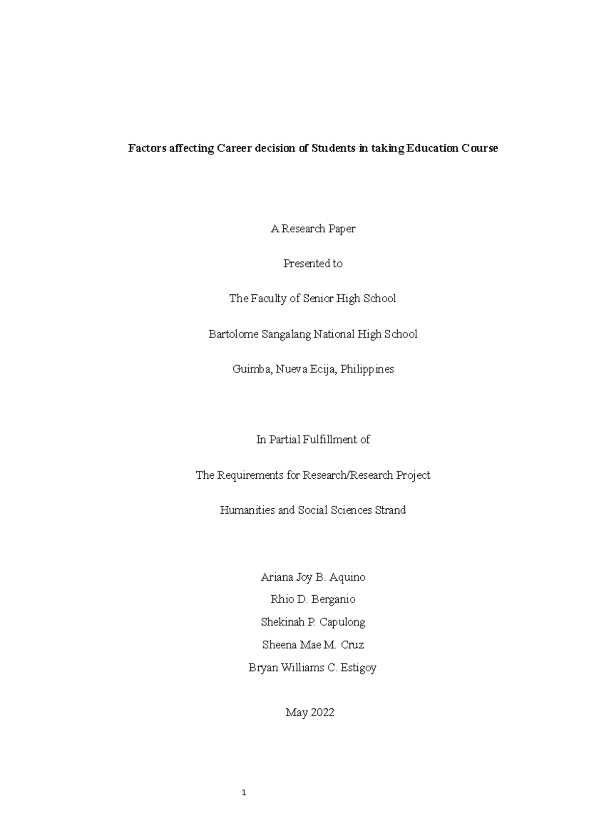 Factors affecting Career decision Research Paper - Factors affecting ...