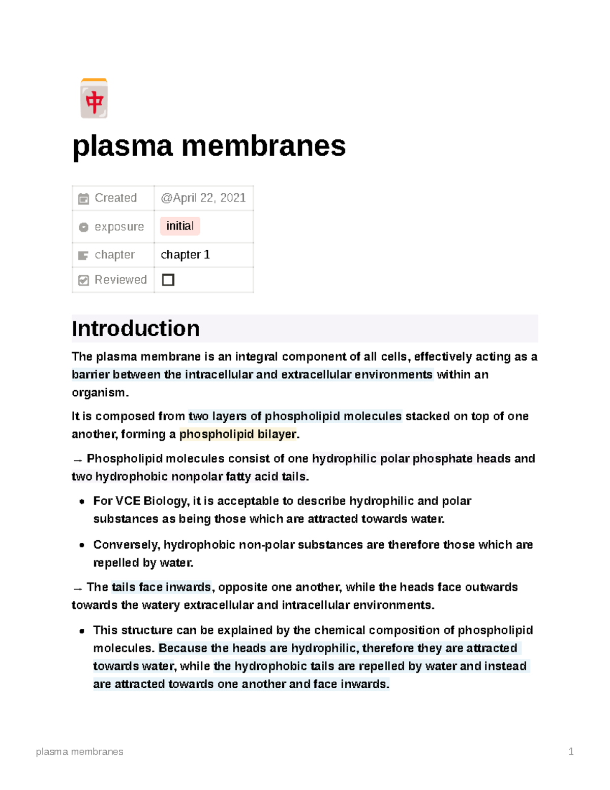 Plasma membranes - vce biology unit 3/4 notes - ¼ plasma membranes ...