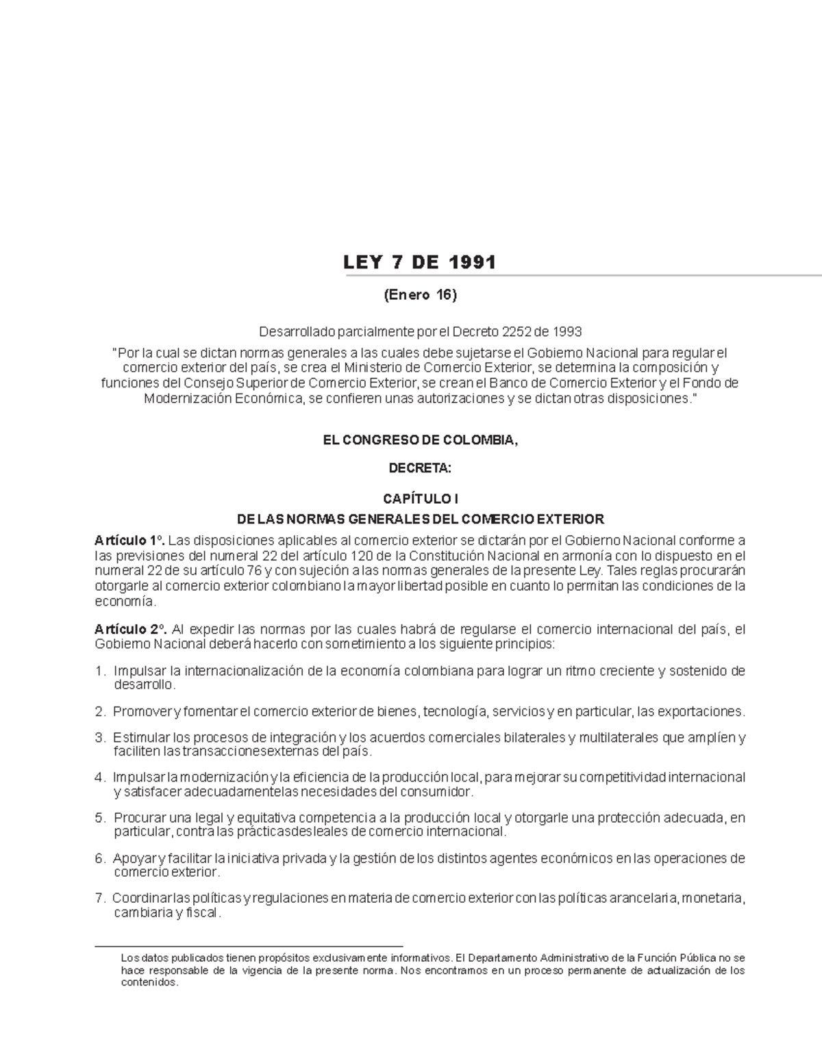 001-Ley 7 de 1991 - ASDA - LEY 7 DE 1991 (Enero 16) Desarrollado ...