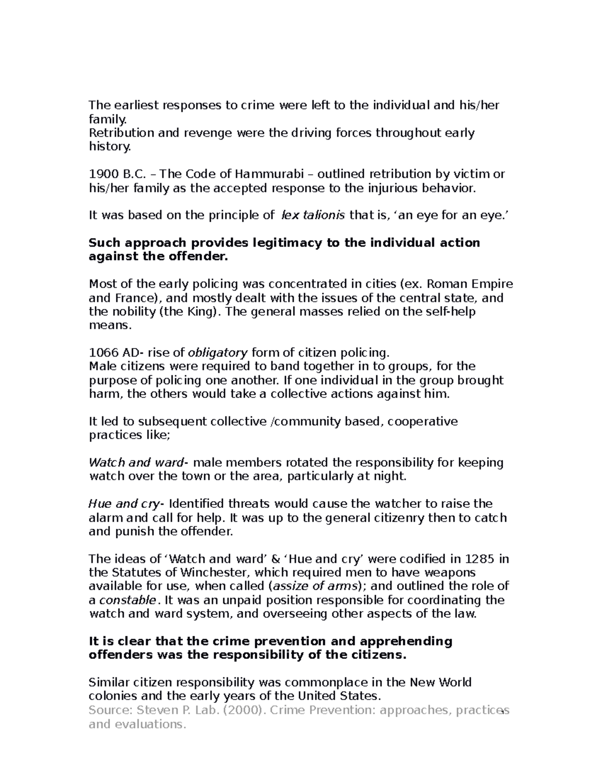 R-policing evolution - Essay. - The earliest responses to crime were ...