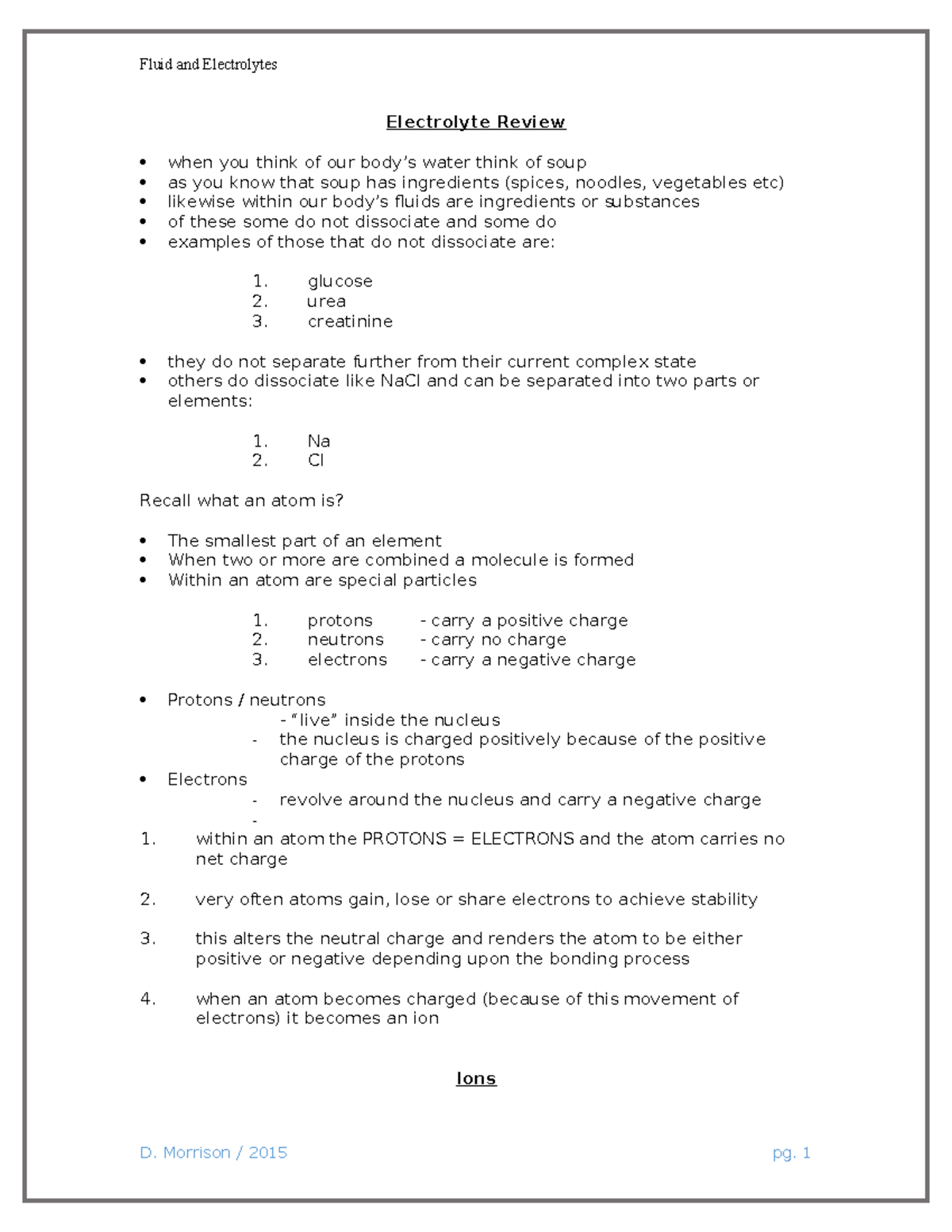Fluid & Electrolyte course notes - Electrolyte Review when you think of ...