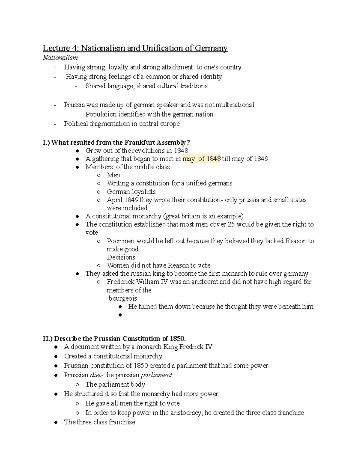 Lecture 4 Nationalism and Unification of Germany - Lecture 4 ...