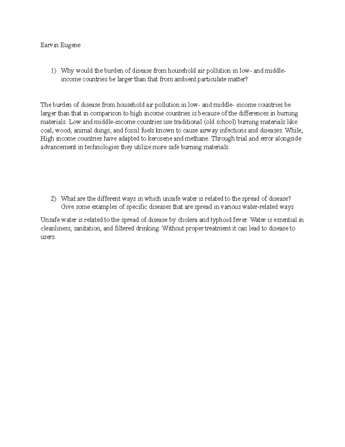 Global Health M4 Discussion - Earvin Eugene Why would the burden of ...