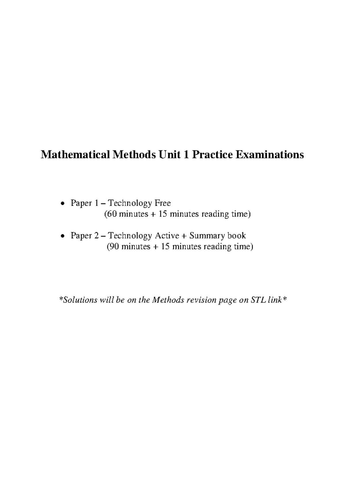 2019 st leonards unit 1 exam 1 - Mathematical Methods Unit 1 Practice Examinations • Paper 1 ...