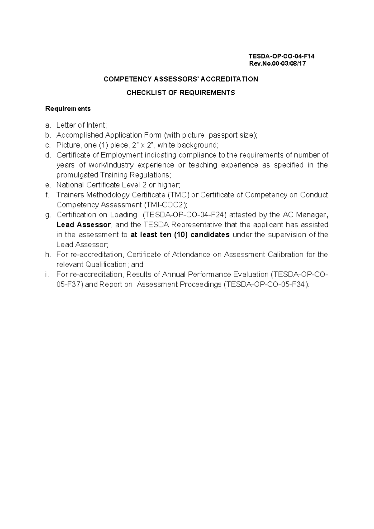 Annex 10 Accreditation Assessors Forms - TESDA-OP-CO-04-F Rev.No-03/08 ...