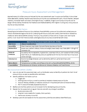 Pressure Injury Case study - Case Study You are a nurse working in the ...
