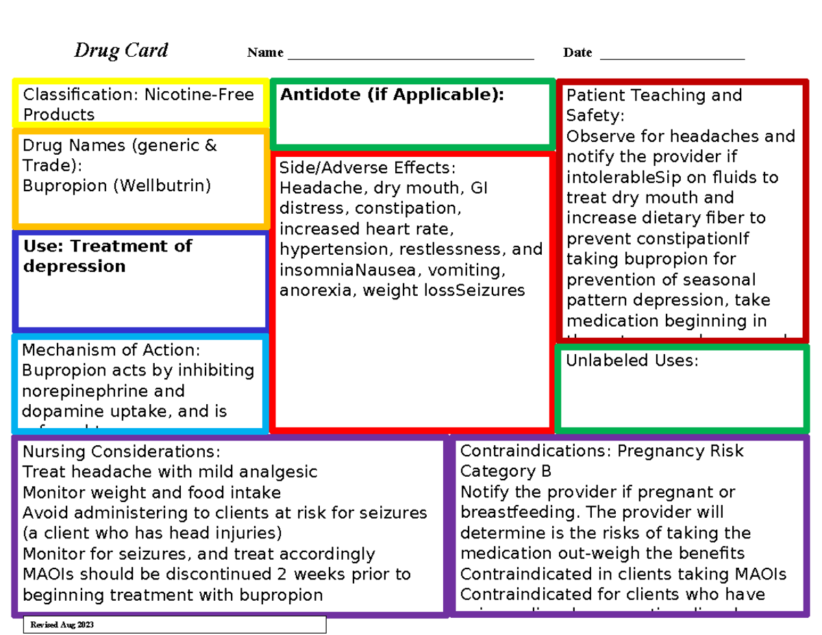 Wellbutrin drug card - Drug Card Name ...