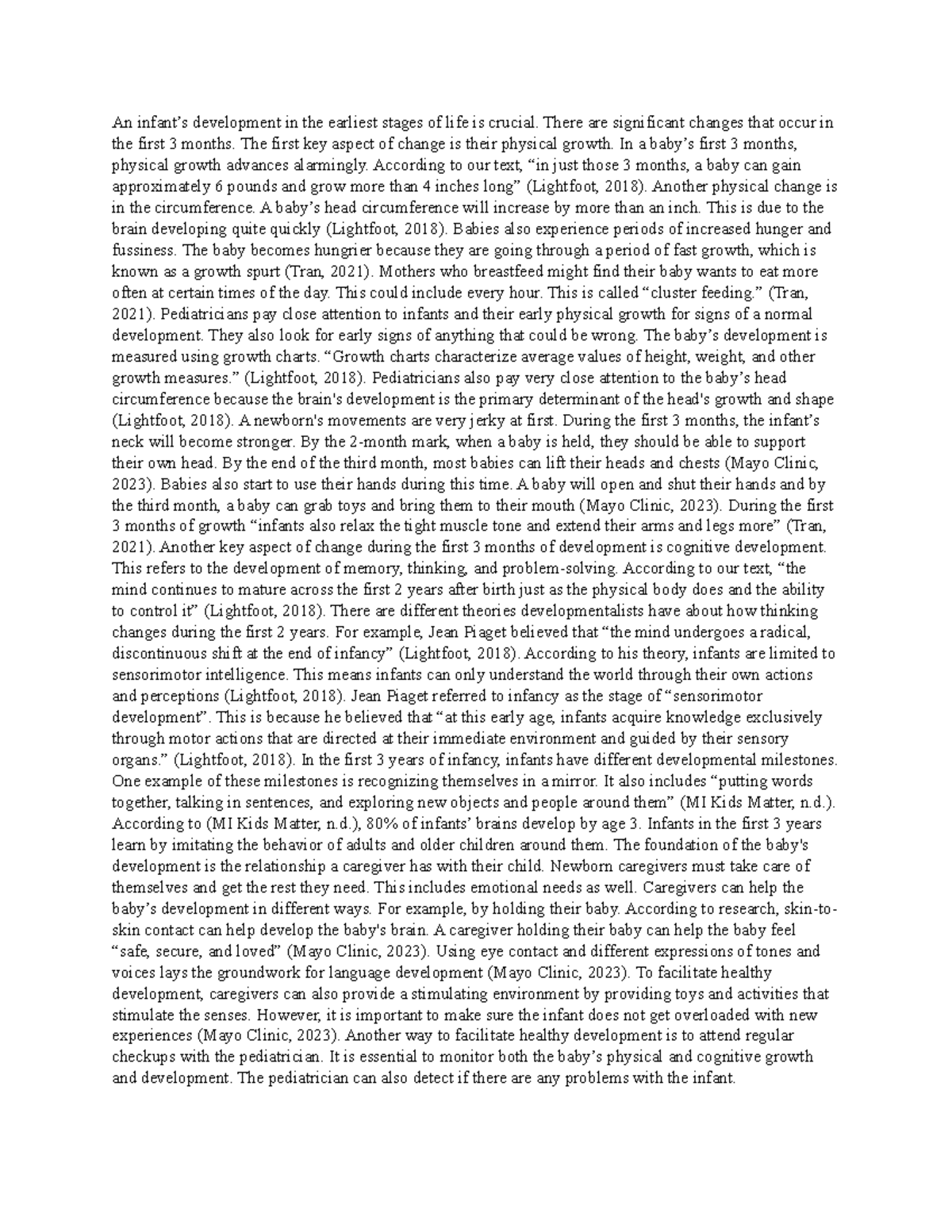 3-2 Short Paper Module Three Essay - An infant’s development in the ...