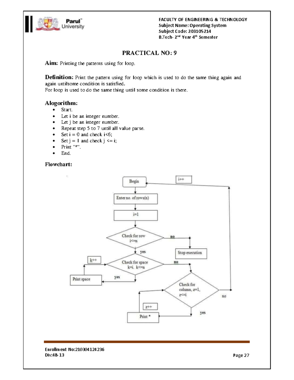 9-13practicals OS 236 - 10th practical - Subject Name: Operating System ...