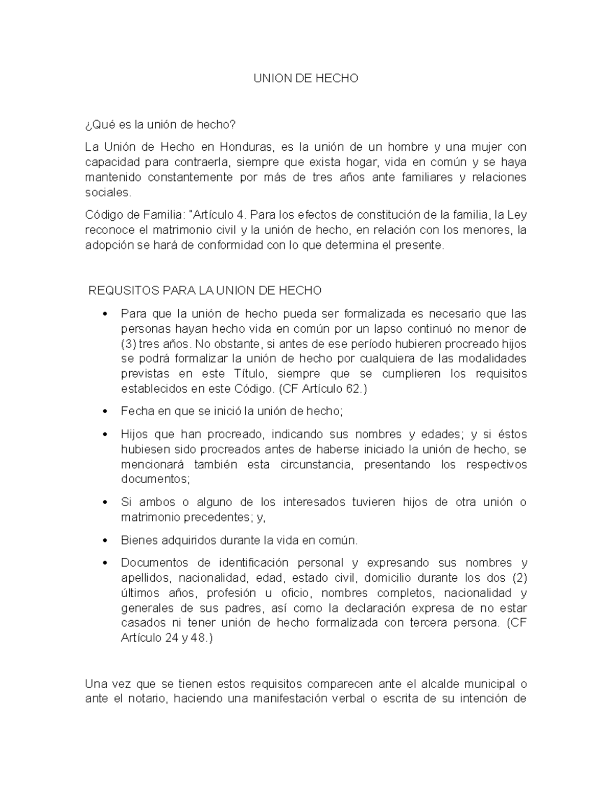 Union DE Hecho Procedimiento - UNION DE HECHO ¿Qué es la unión de hecho? La Unión de Hecho en ...