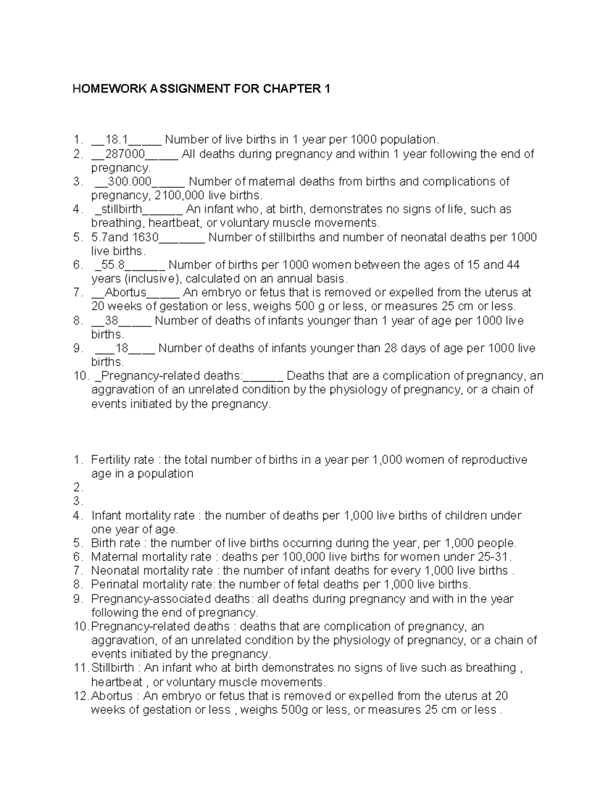 Homework Assignment FOR Chapter 1 - HOMEWORK ASSIGNMENT FOR CHAPTER 1 ...