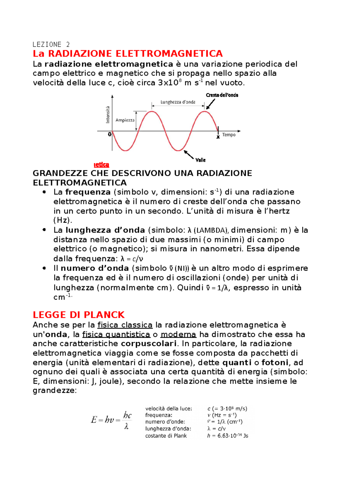 Lezione 2- Radiazione Elettromagnetica - LEZIONE 2 La RADIAZIONE ...