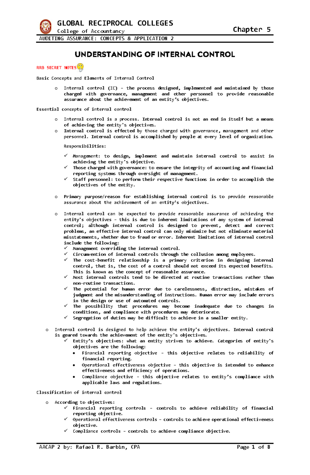 Aacap 2 Chapter-5 Understanding OF Internal Control - College of ...