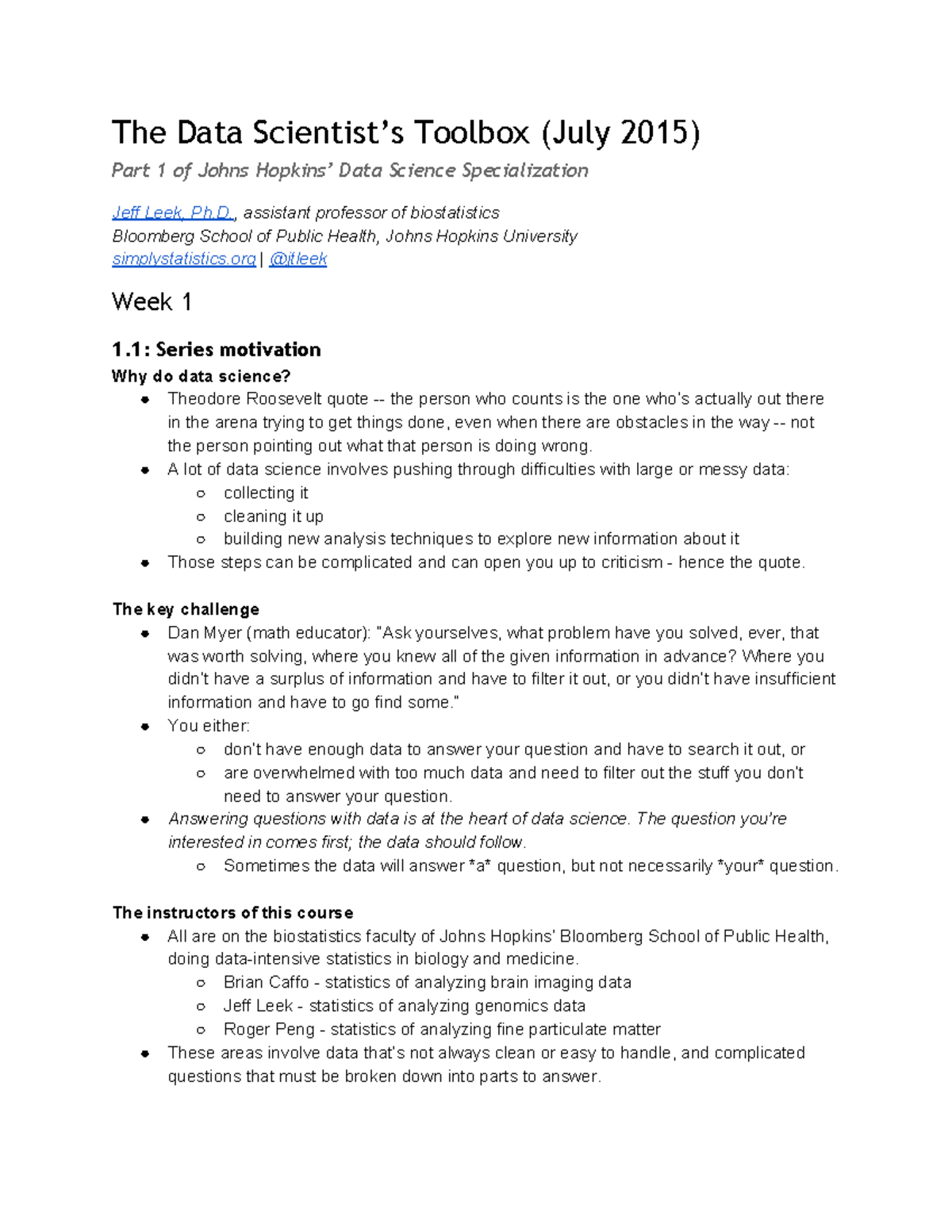 DS1-The Data Scientists Toolbox - The Data Scientist’s Toolbox (July 2015) Part 1 of Johns ...