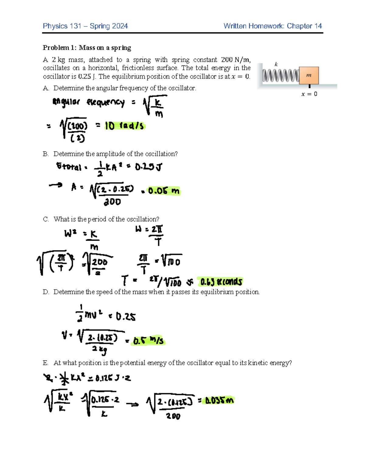 Ch14 - Written Problems - Physics 13 1 – Spring 2024 Written Homework ...