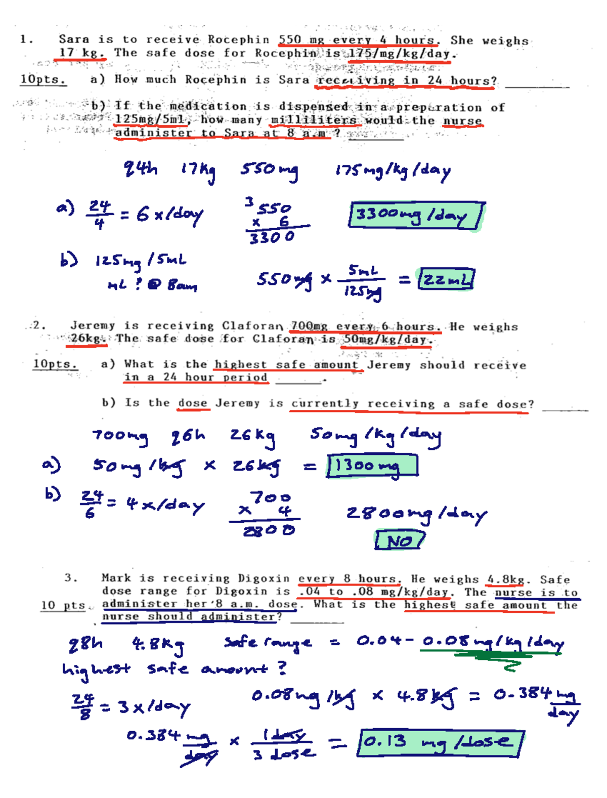 Ped Math - ÉÉÉ175mgIkgIday Ei a 24 6 x day 3550 b 125mg 5mL ml 8am ...