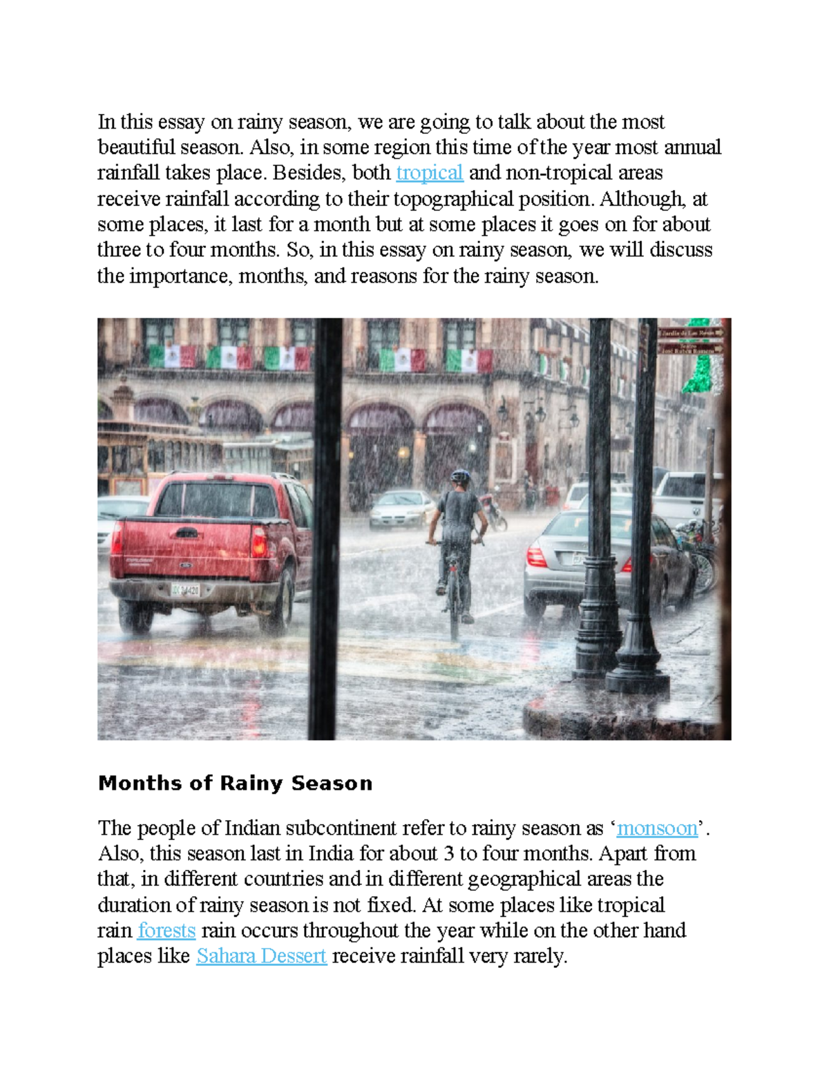 Second Assignment - Important - In this essay on rainy season, we are ...