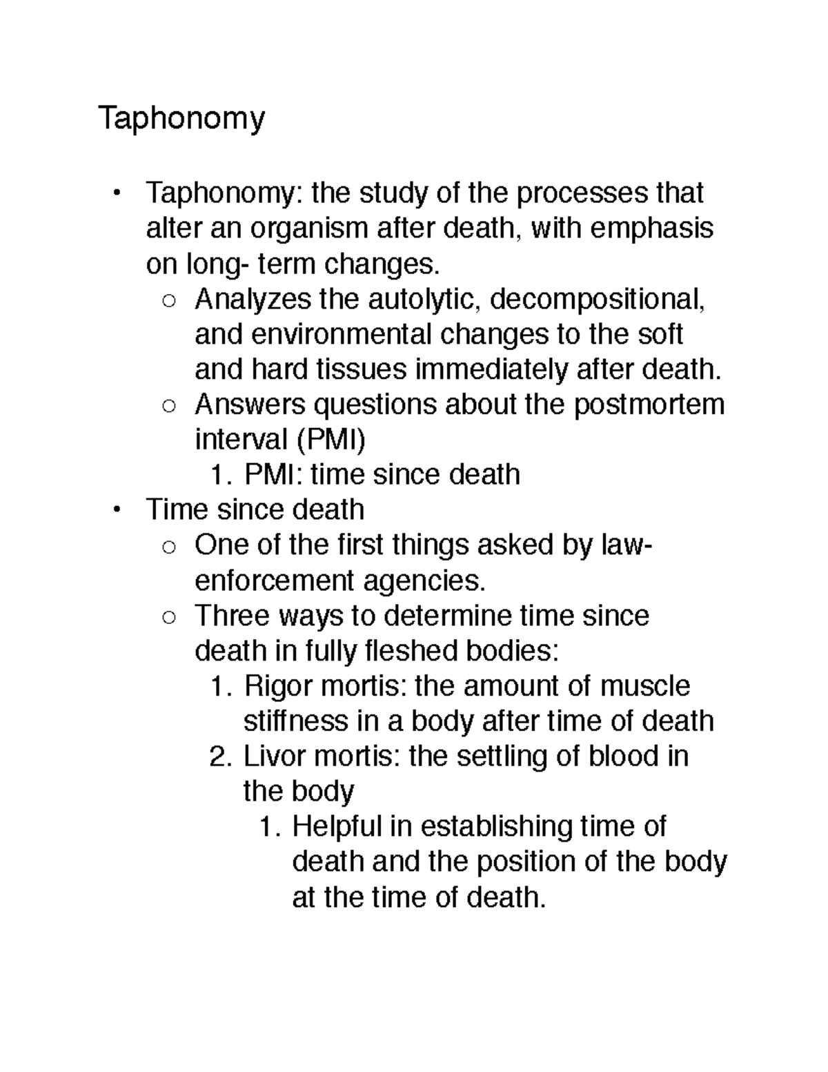 Ch 4 Notes - Summary Bare Bones - Taphonomy Taphonomy: the study of the ...